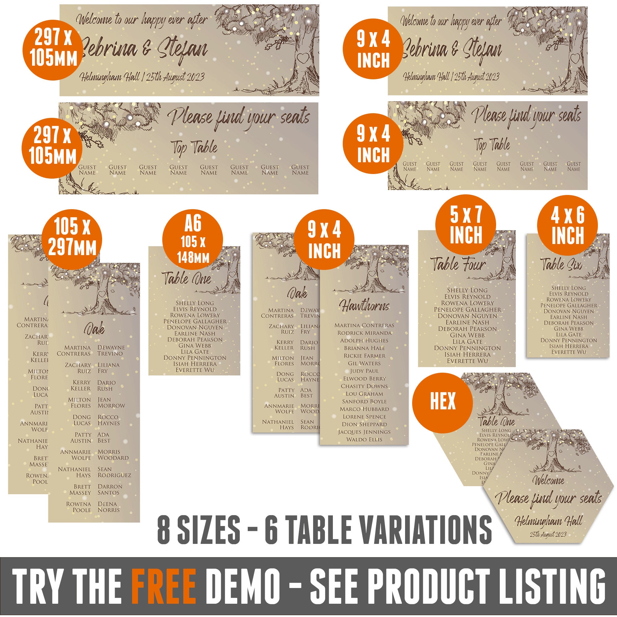 Printable Rustic Wedding Seating Chart Cards Editable - Etsy