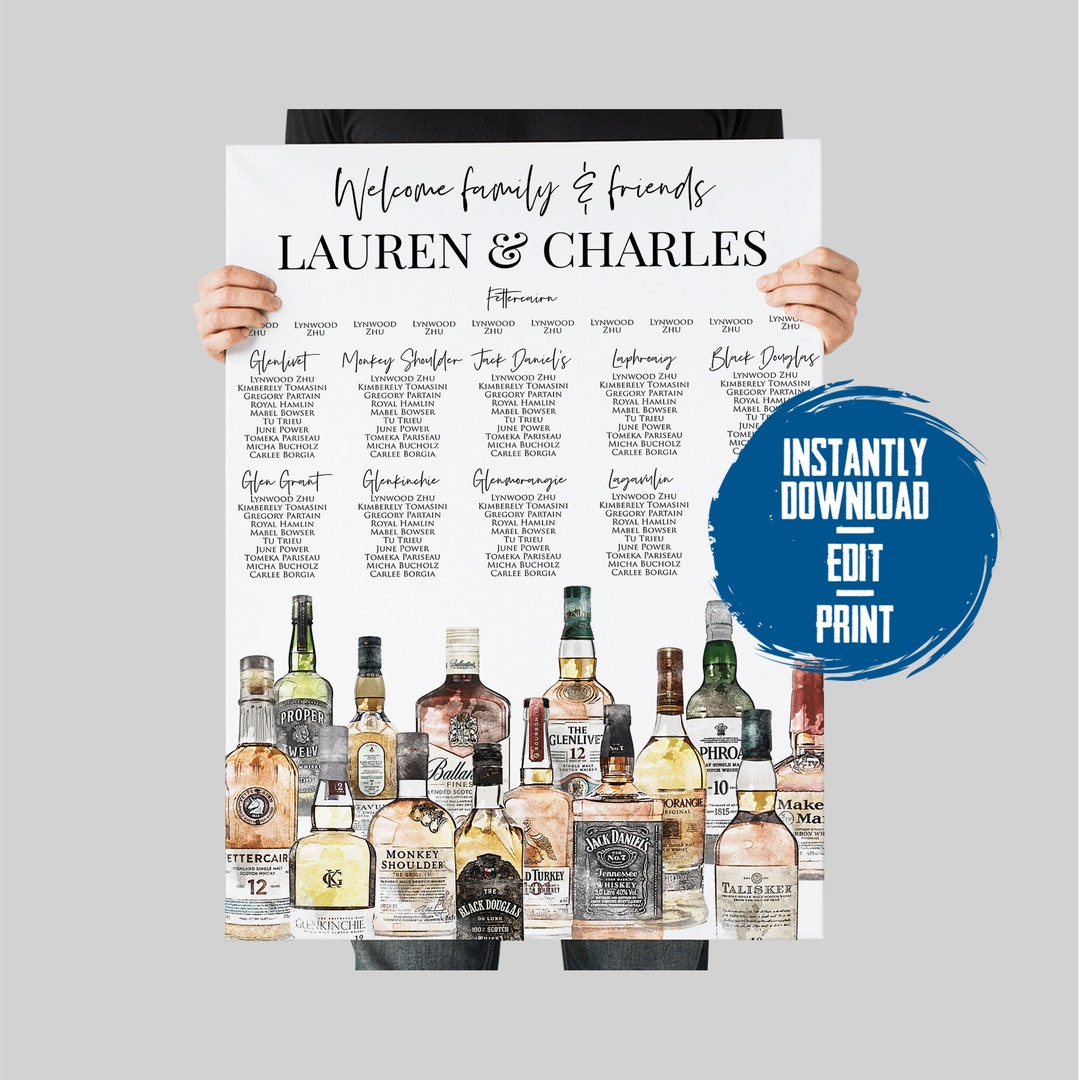 Seating Chart Template Whiskey Bottle | Scotch Wedding Table Plan ...