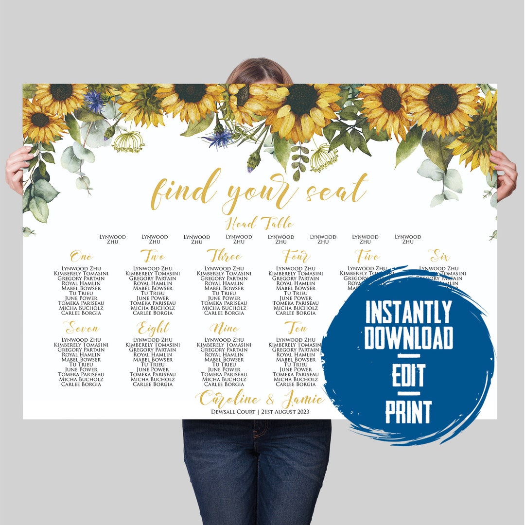 Sunflower Wedding Sunflower Wedding Seating Chart Template Printable ...