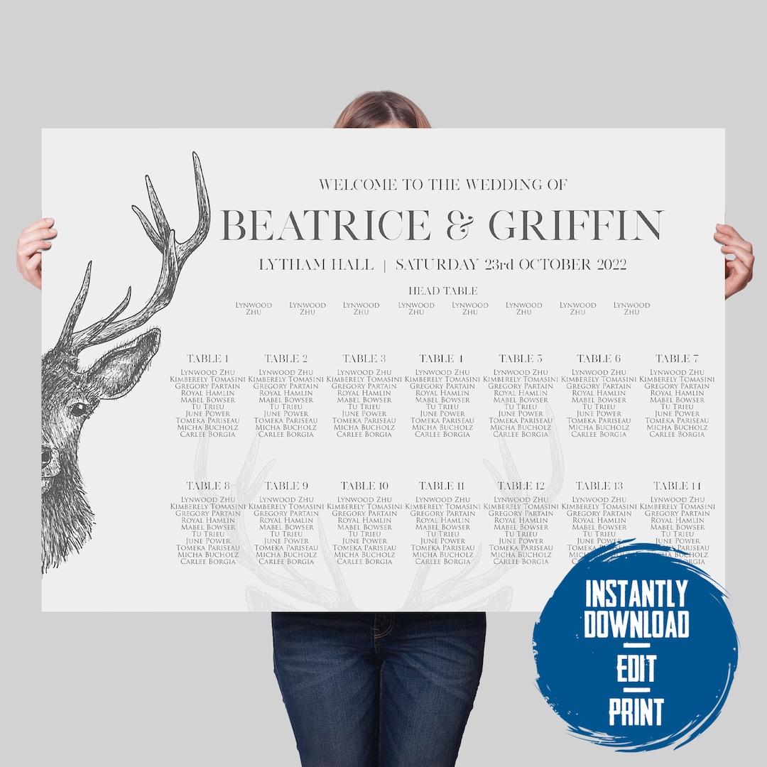 Rustic Stag Wedding Seating Chart Printable (digital Download) - Etsy