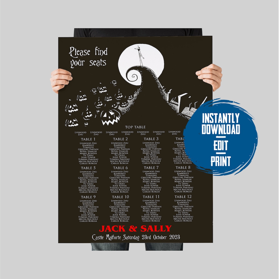 Nightmare Before Christmas Template Wedding Seating Chart Halloween ...