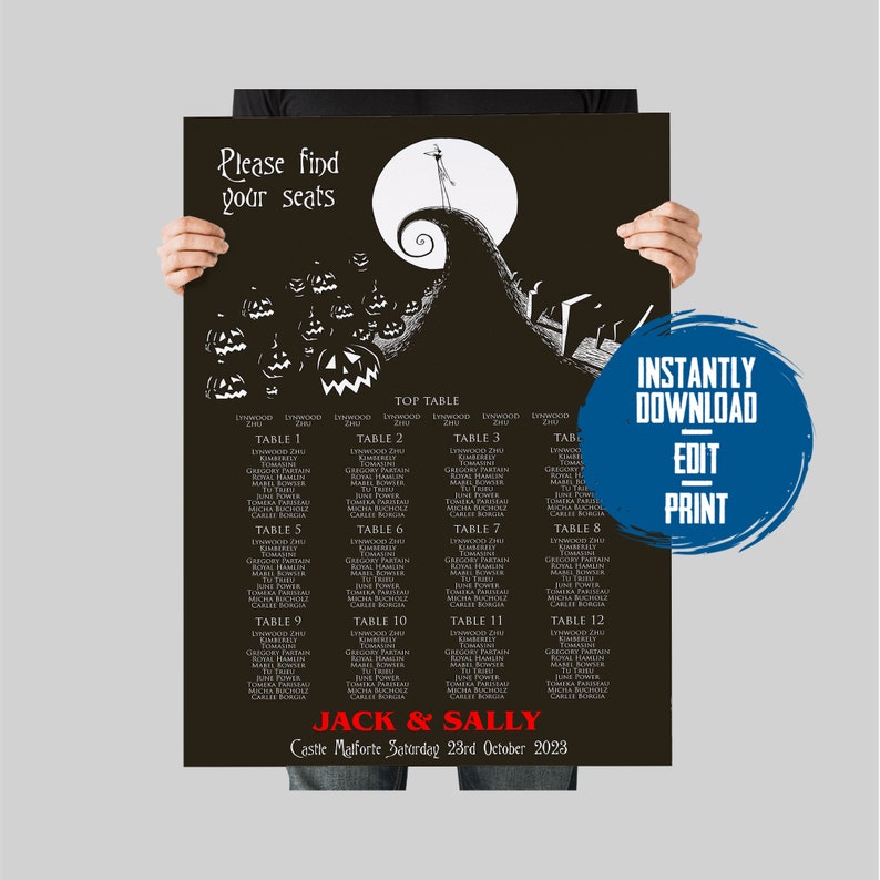 Nightmare Before Christmas Template Wedding Seating Chart Halloween ...