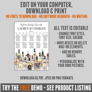 Seating Chart Template Whiskey Bottle | Scotch Wedding Table Plan ...