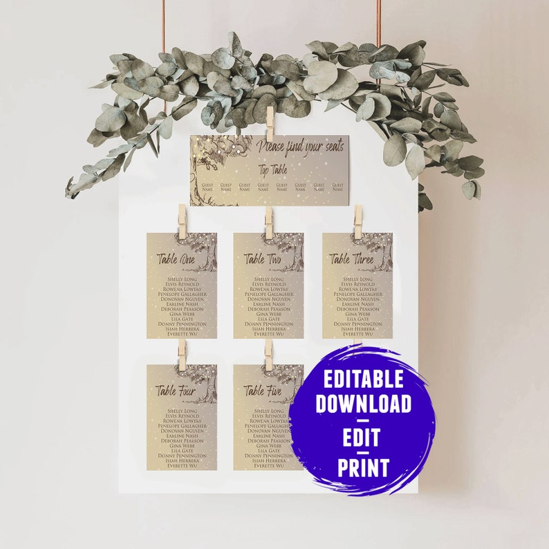 Printable Rustic Wedding Seating Chart Cards Editable - Etsy