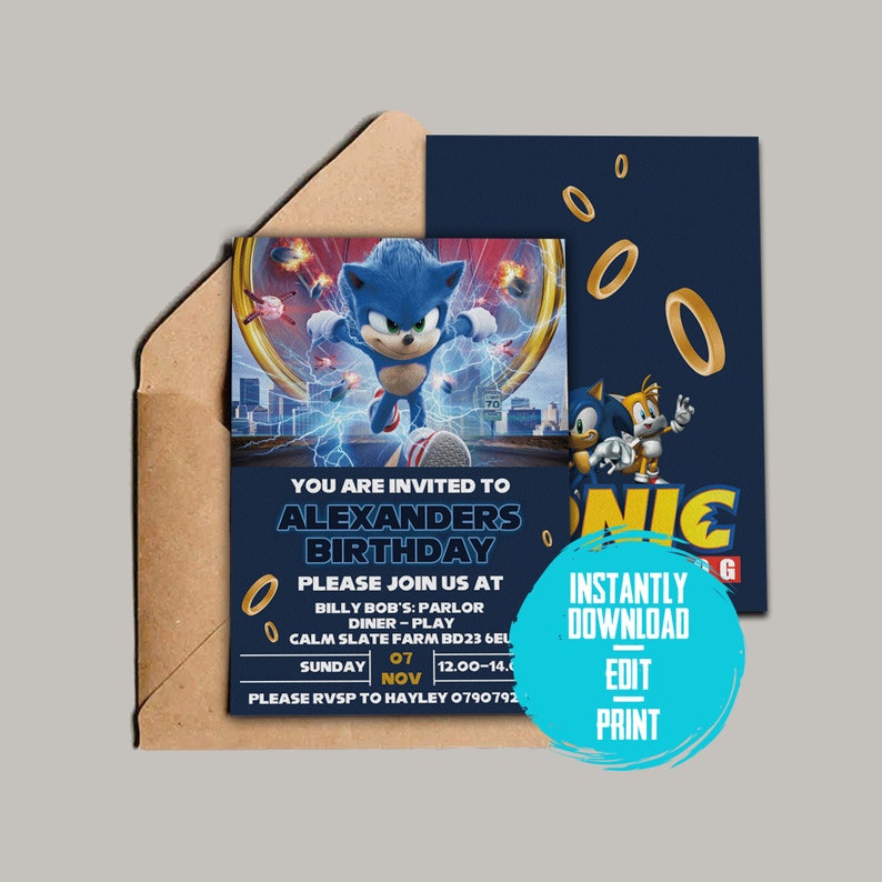 Sonic Birthday Party Invitation Editable | Sonic the Hedgehog Printable ...