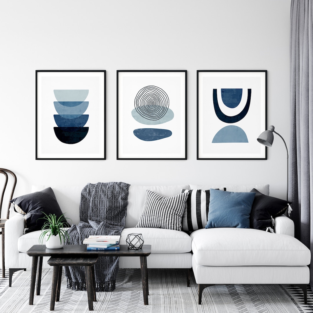Blue Wall Decor, Abstract Art Set of 3, Blue Prints, Light Blue Wall ...