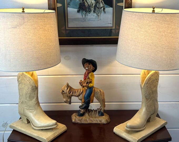 Rare Lamp Set; Pair of Cowboy Boot, Realistic Life Size, Plaster Table ...