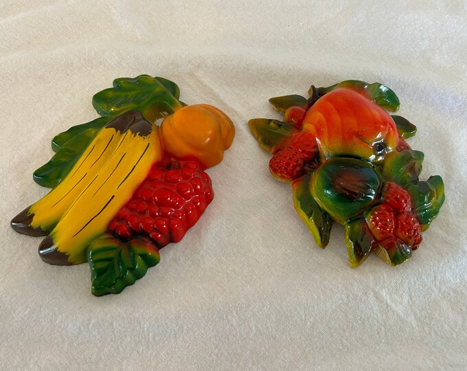 1950s Chalkware Set Fruit Plaster Wall Plaque Hangings, Set of 2 Fruit ...