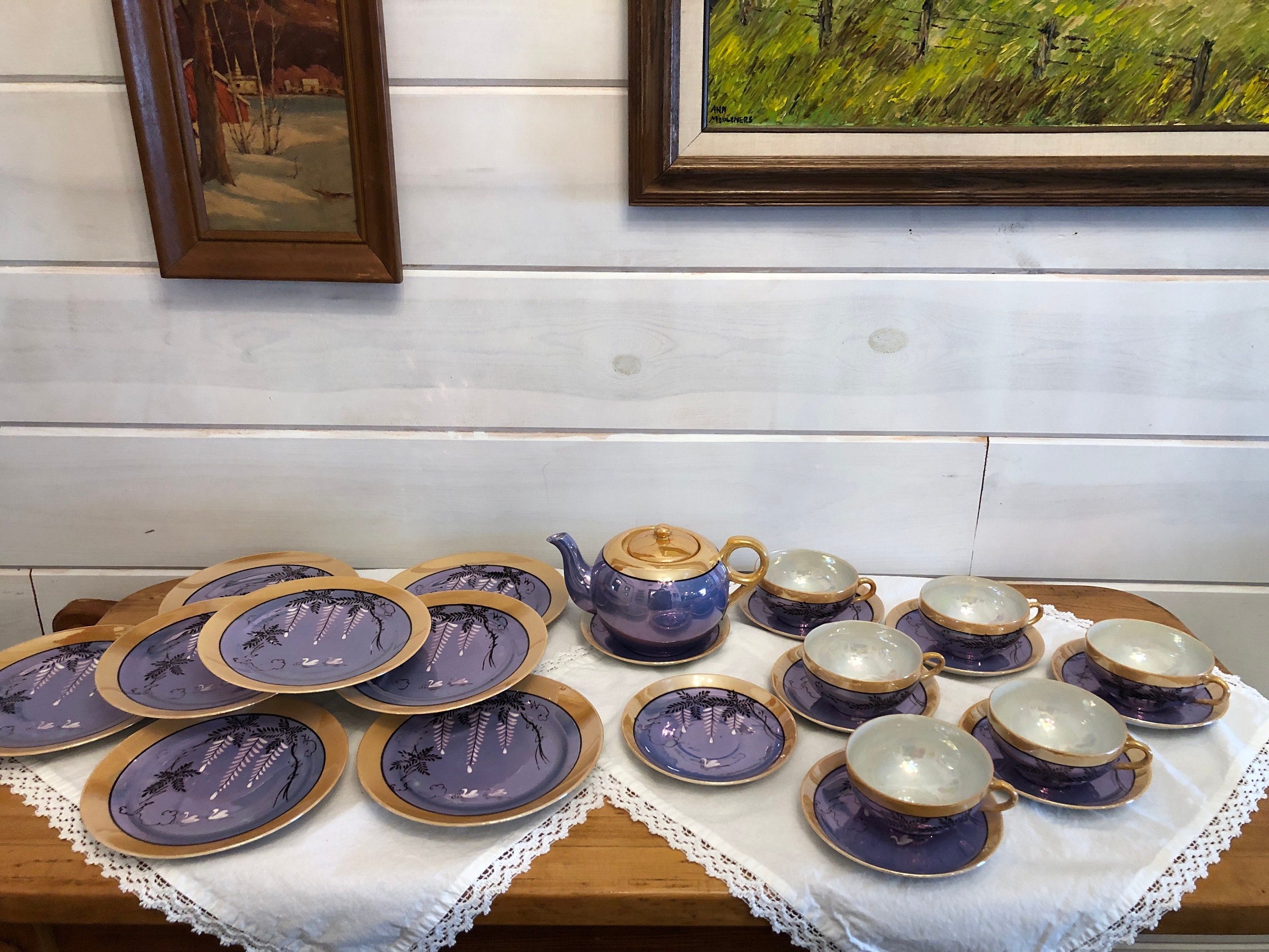 1950s Lustreware Japenese Tea Time Set in Blue and Coppery - Etsy
