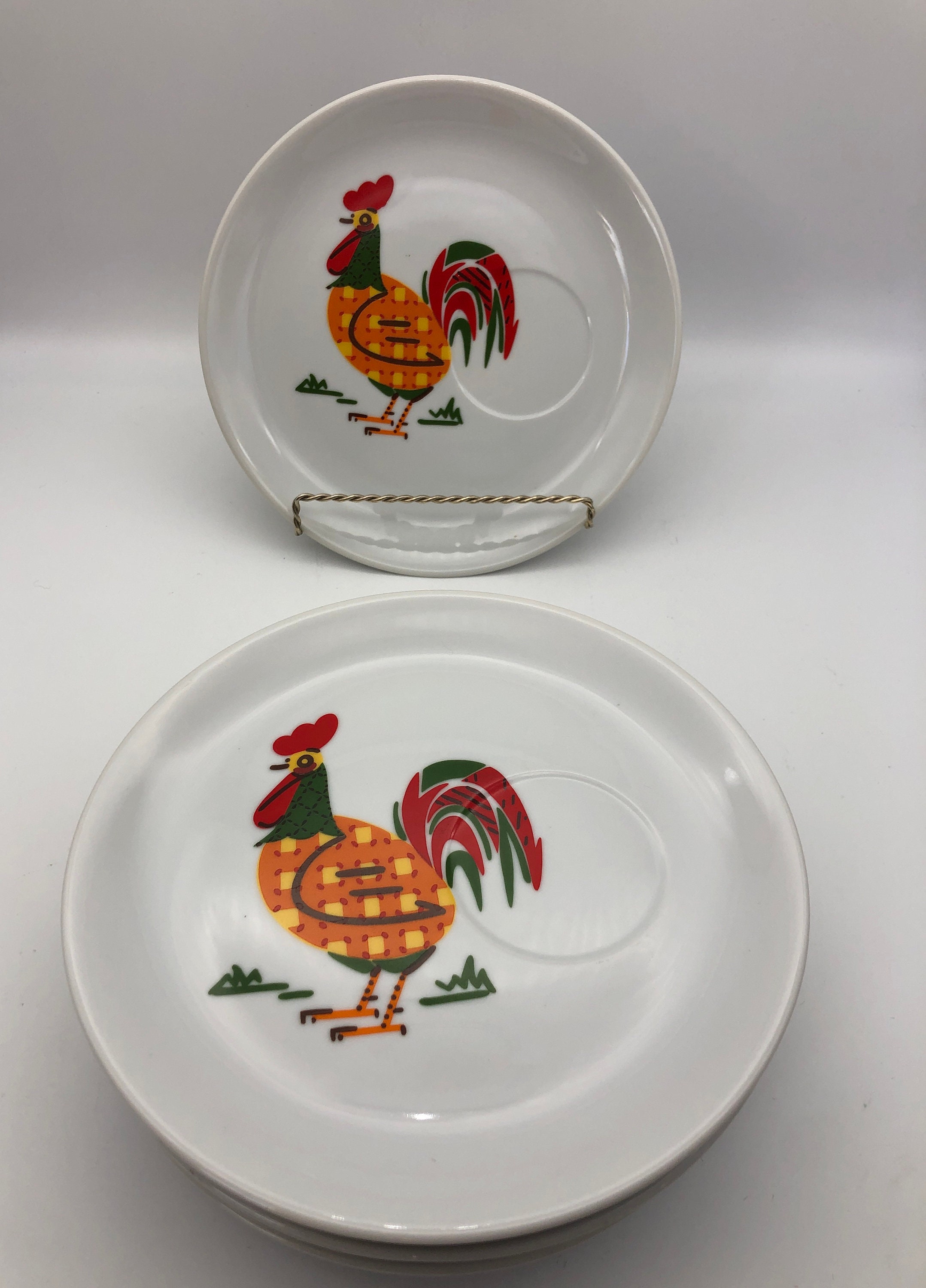 Vintage Calico Rooster Snack Plate & Cup Set of 8 Midcentury - Etsy