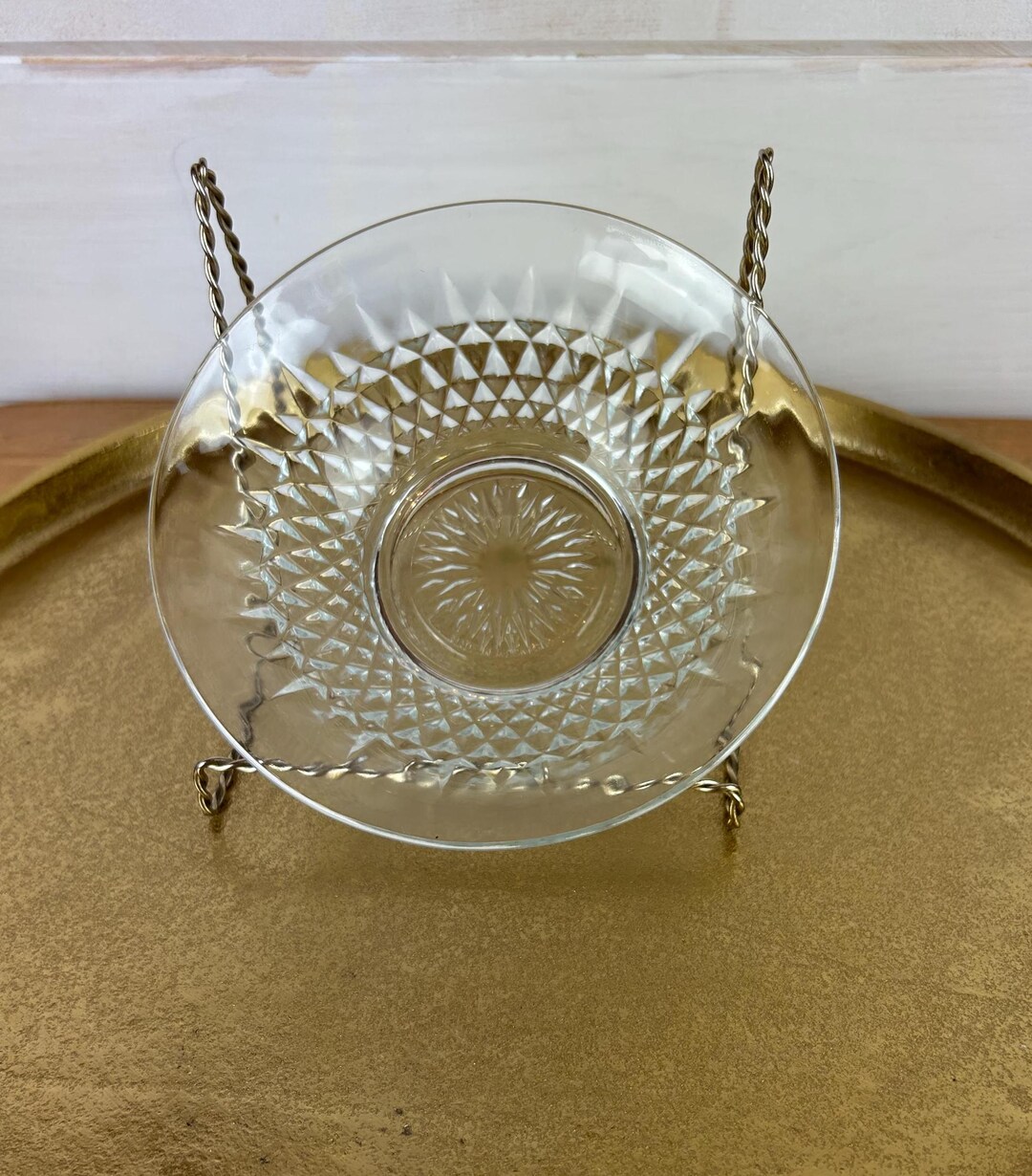 Vintage Crystal Bowl Diamond Pattern Starburst Base by KIM Indonesia - Etsy