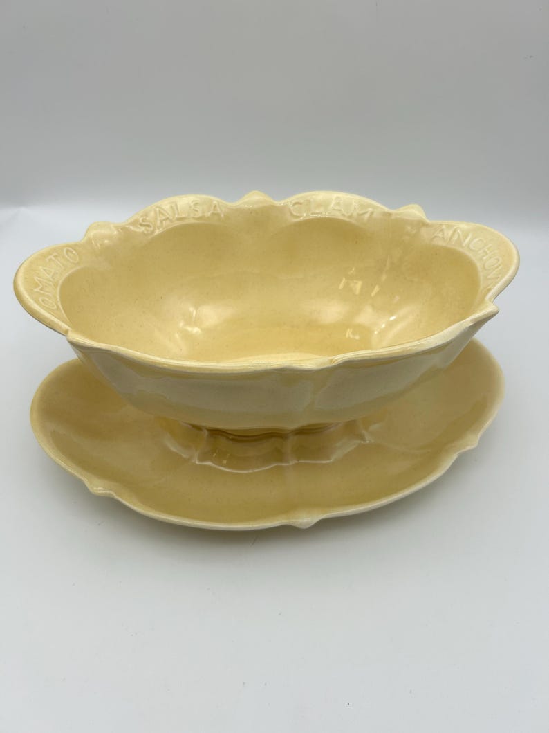 Vintage Pale Yellow Pottery Serving Bowl With Drip Tray - USA Pottery ...