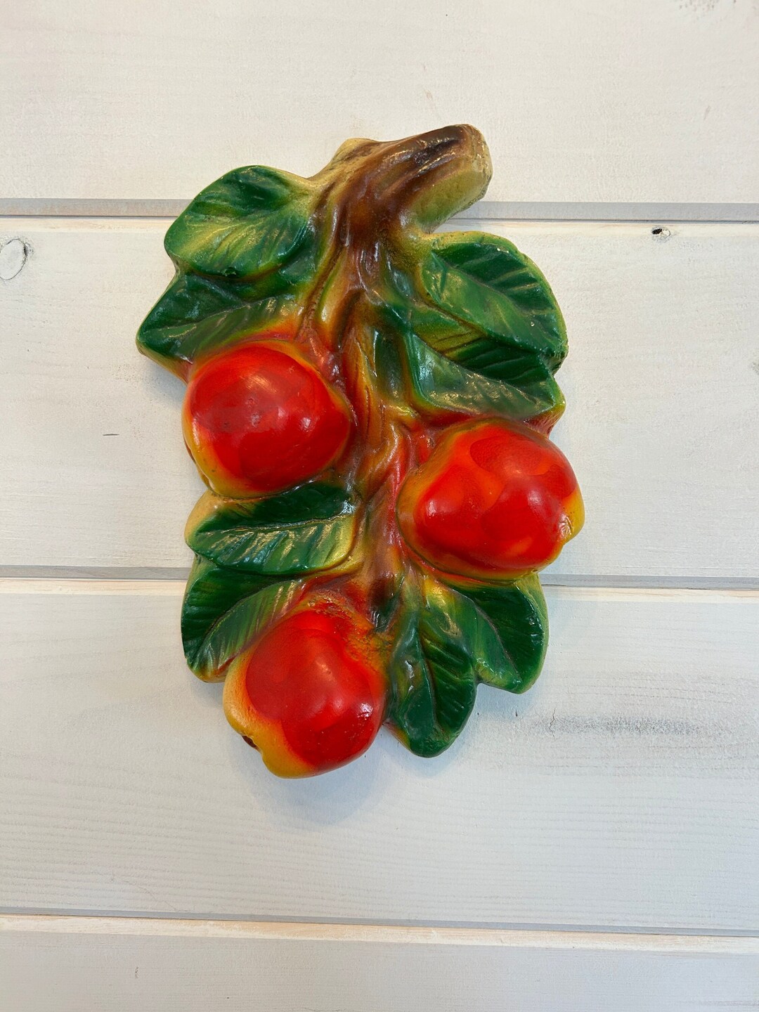 1950s Chalkware Fruit Plaster Wall Plaque, Large Apple Cluster Branch ...