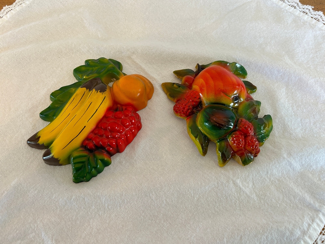 1950s Chalkware Set Fruit Plaster Wall Plaque Hangings, Set of 2 Fruit ...