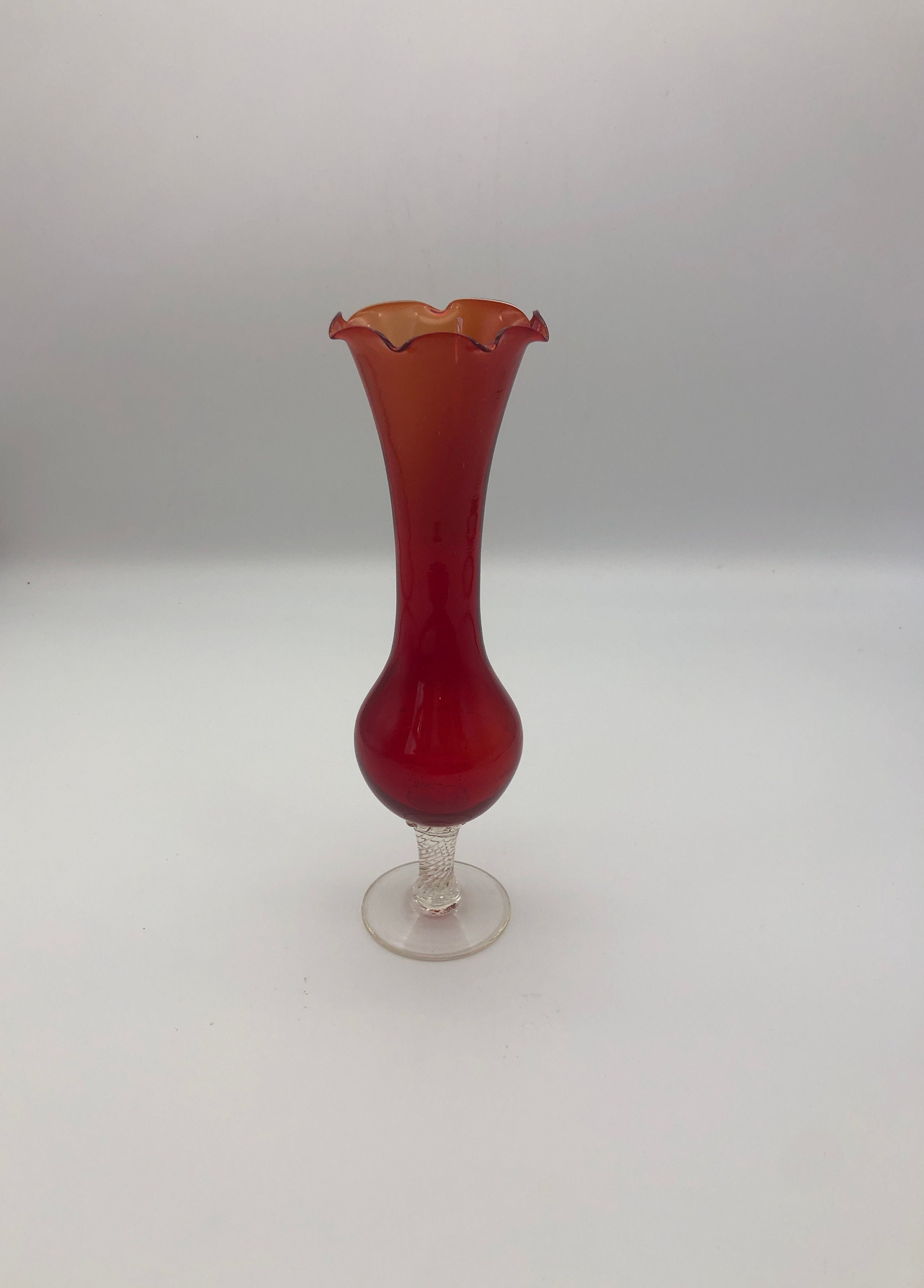 Vintage Red Fluted Ruffle Top Glass Bud Vase - Etsy