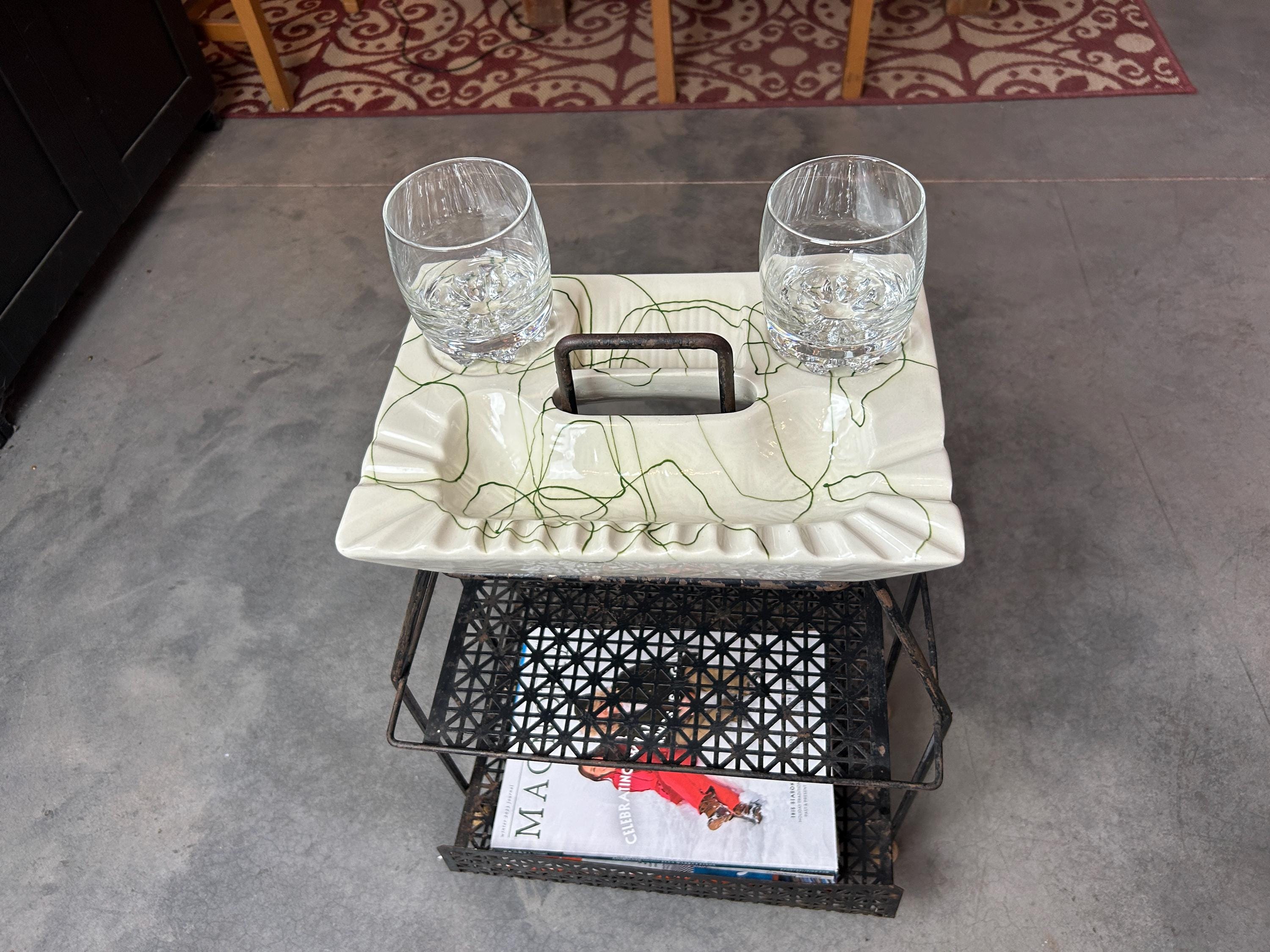 Rare MCM Tier Stand Combo Metalware Ceramic Magazine Drink Smoke Stand ...
