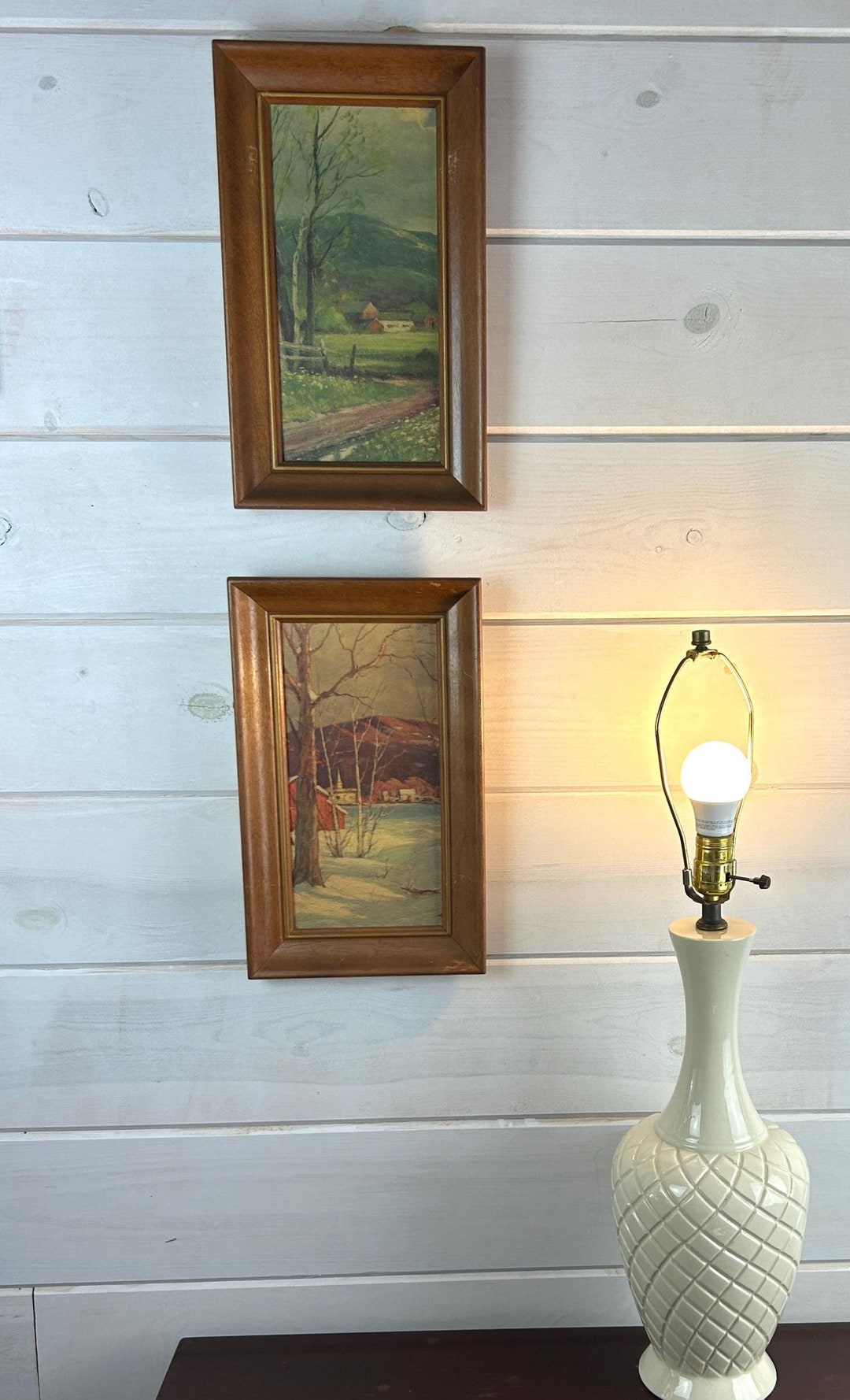 Vintage Framed Farm Prints Textured, Rural Farm Landscape Winter ...