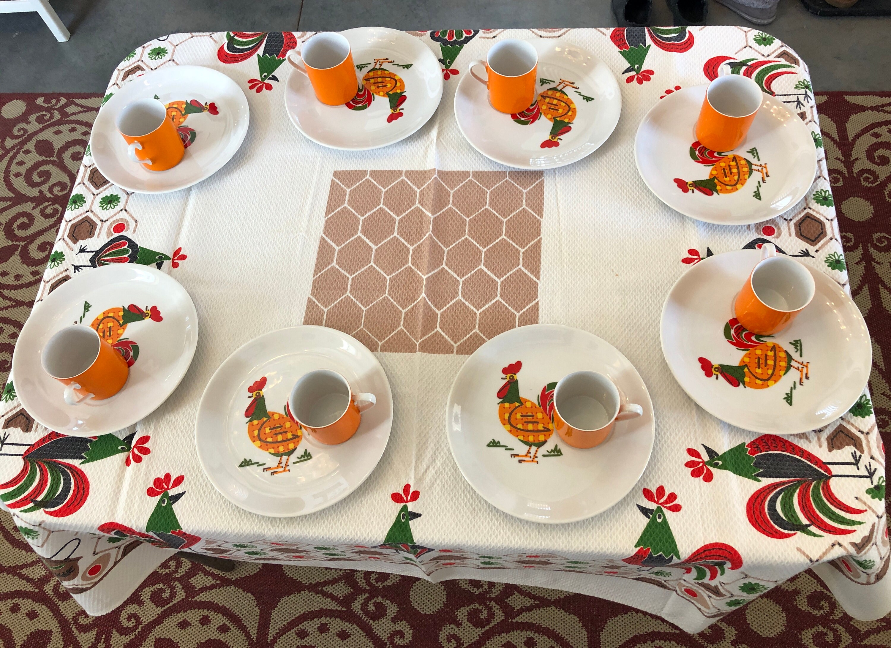 Vintage Calico Rooster Snack Plate & Cup Set of 8 Midcentury - Etsy