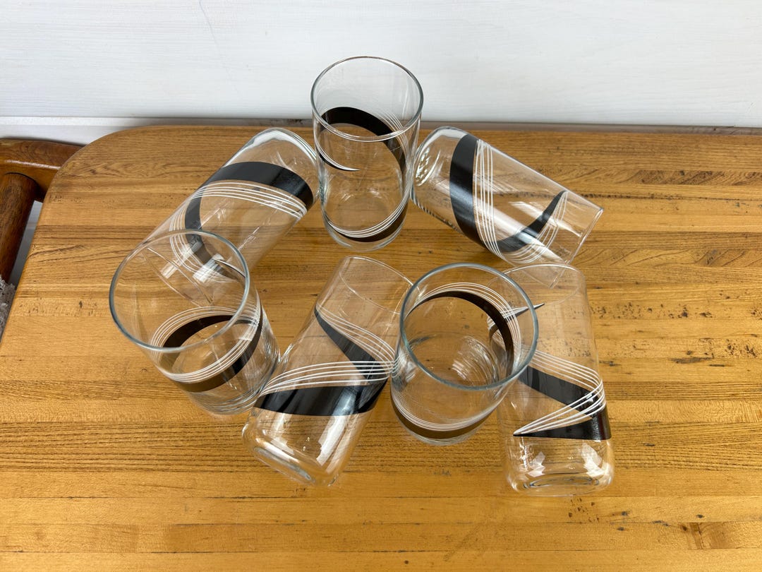 Vintage Libbey Set Black and White Swirl Tumbler Highball, Set of 7 - Etsy