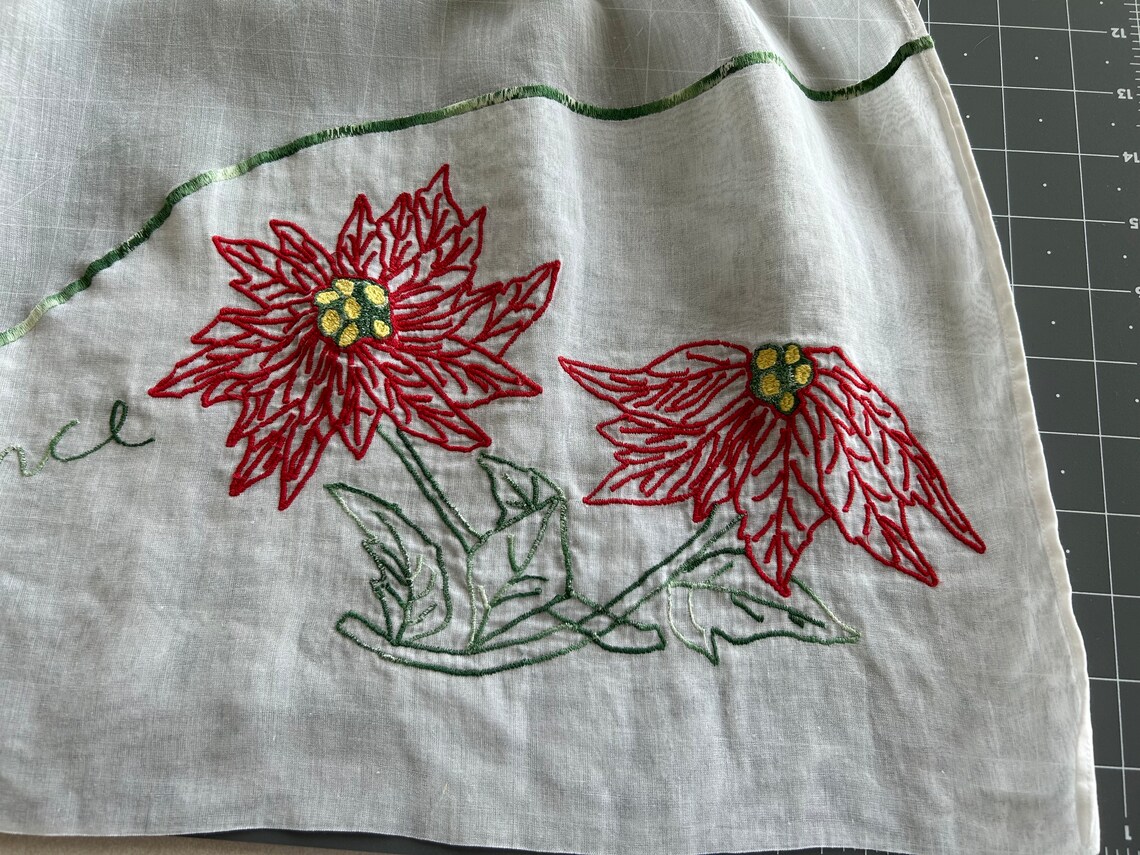 Vintage Apron Italian Hostess Style Sheer Half Holiday Poinsettia ...