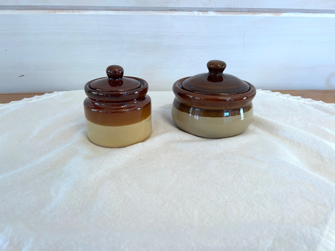 Vintage Stoneware Crocks With Lids Condiment Earthenware, Set of 2 - Etsy