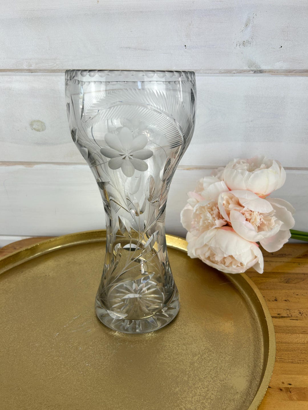Vintage American Brilliant Cut Crystal Corset Vase 12" Tall Floral Cut ...