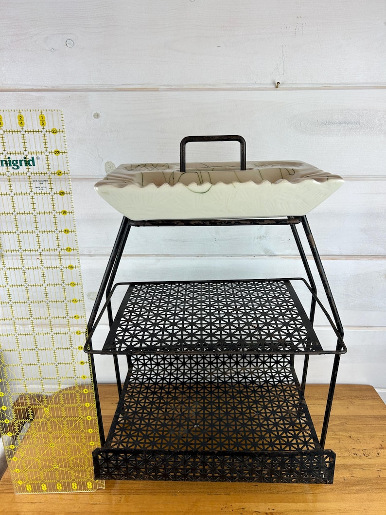 Rare MCM Tier Stand Combo Metalware Ceramic Magazine Drink Smoke Stand ...