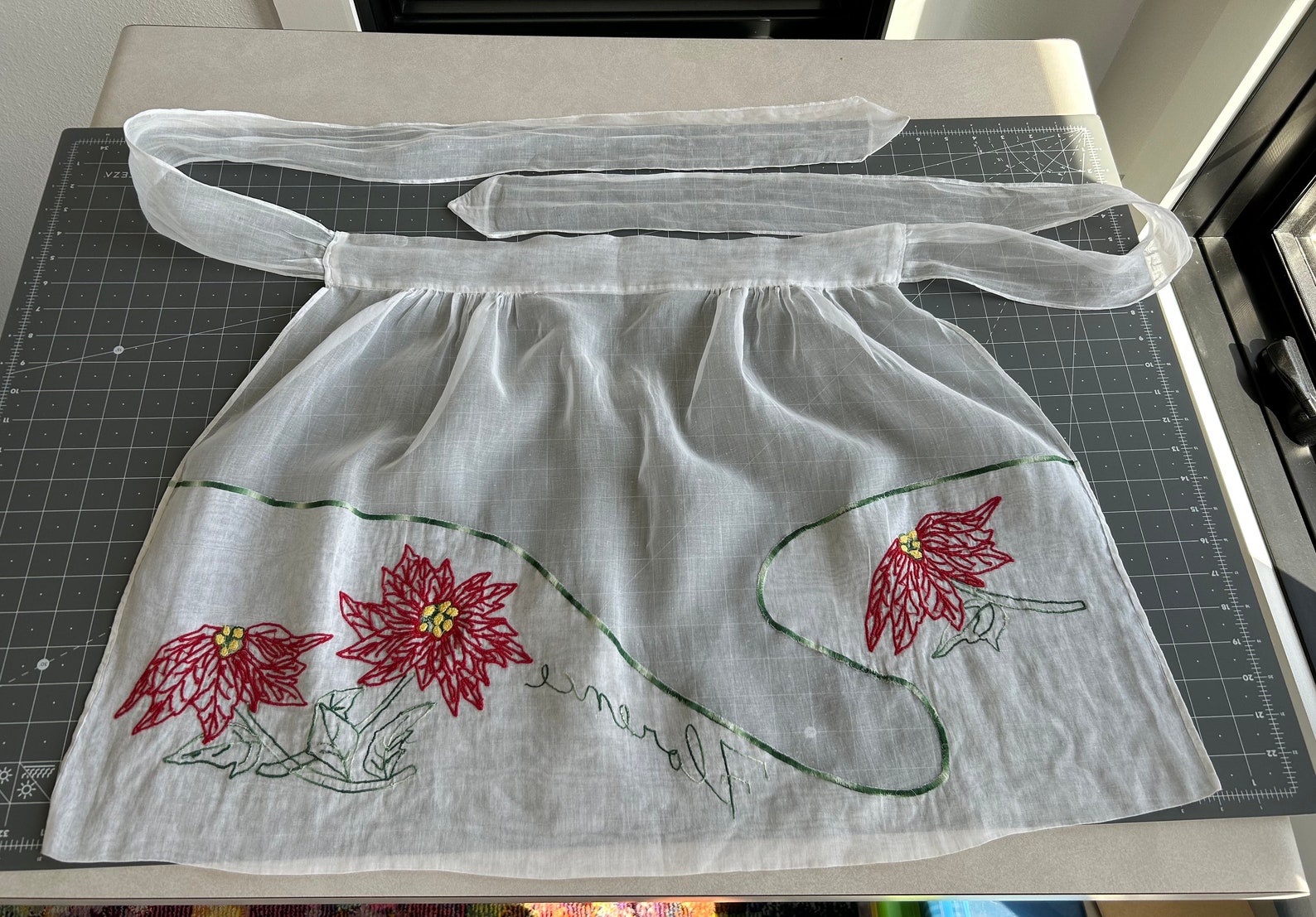 Vintage Apron Italian Hostess Style Sheer Half Holiday Poinsettia ...