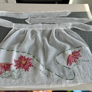 Vintage Apron Italian Hostess Style Sheer Half Holiday Poinsettia ...