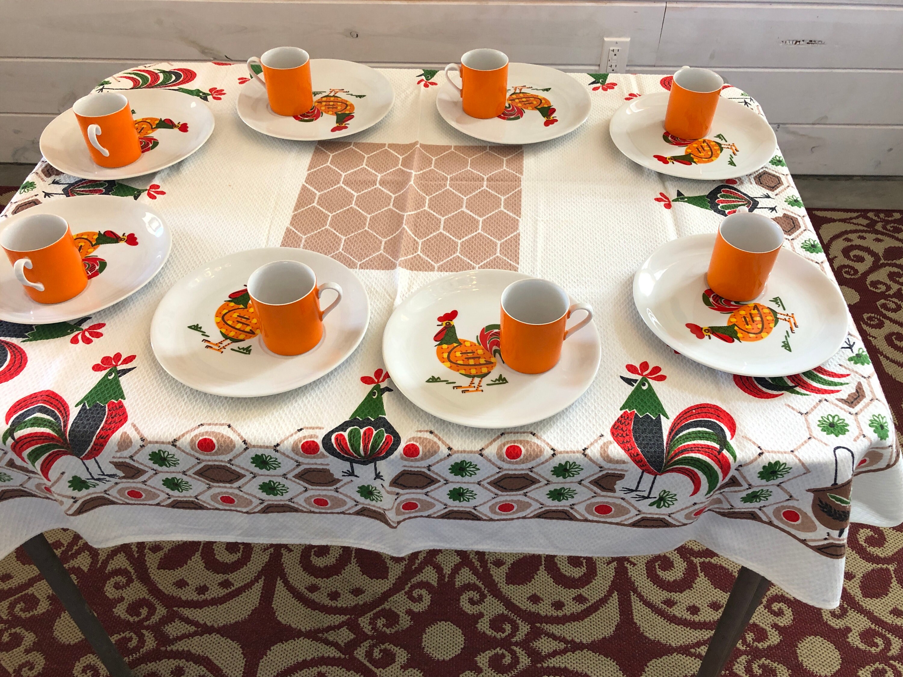 Vintage Calico Rooster Snack Plate & Cup Set of 8 Midcentury - Etsy