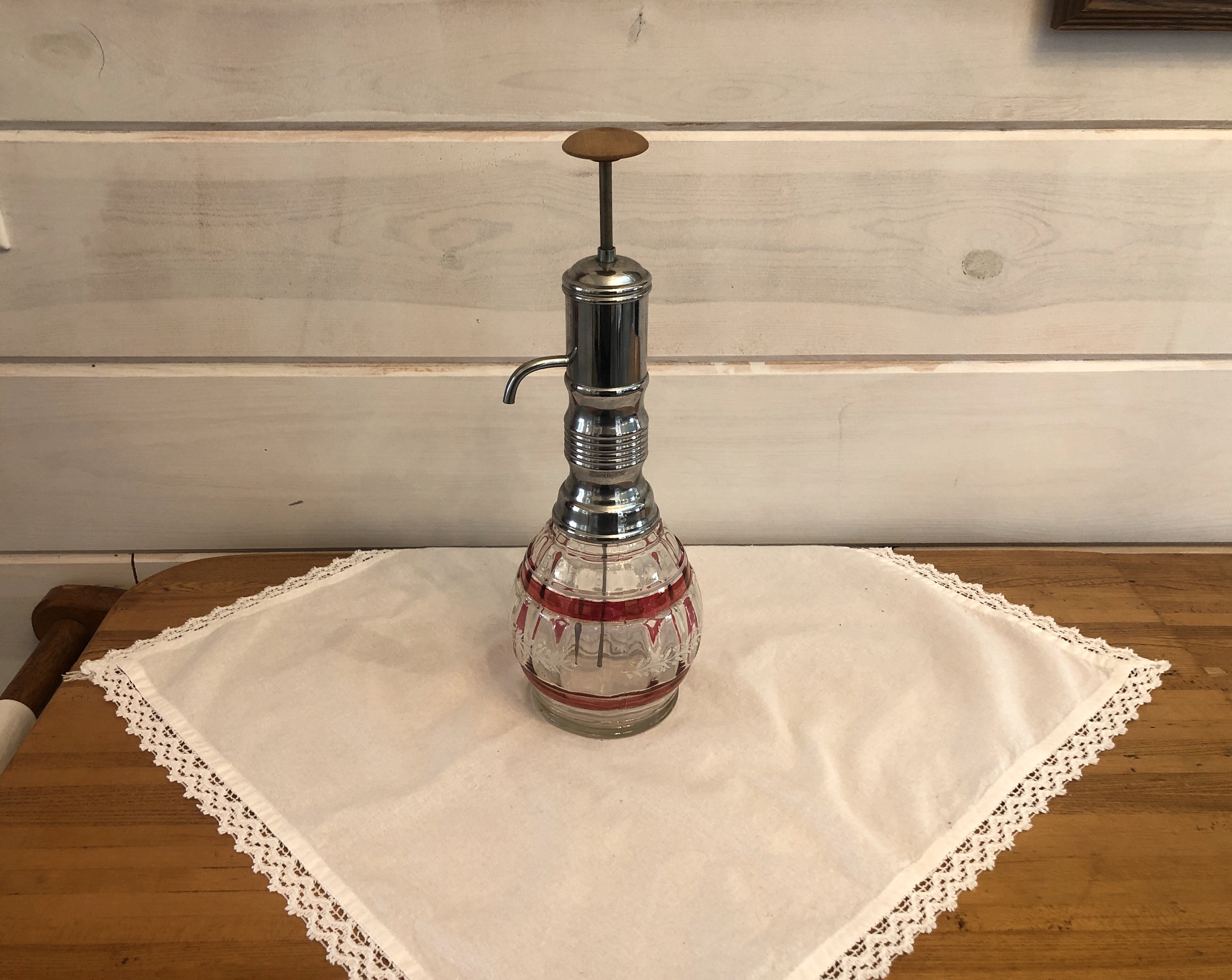 1930s Hazel Atlas Liqueur Dispenser, Depression Glass and Chrome, Soda ...