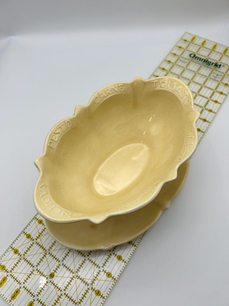 Vintage Pale Yellow Pottery Serving Bowl With Drip Tray - USA Pottery ...