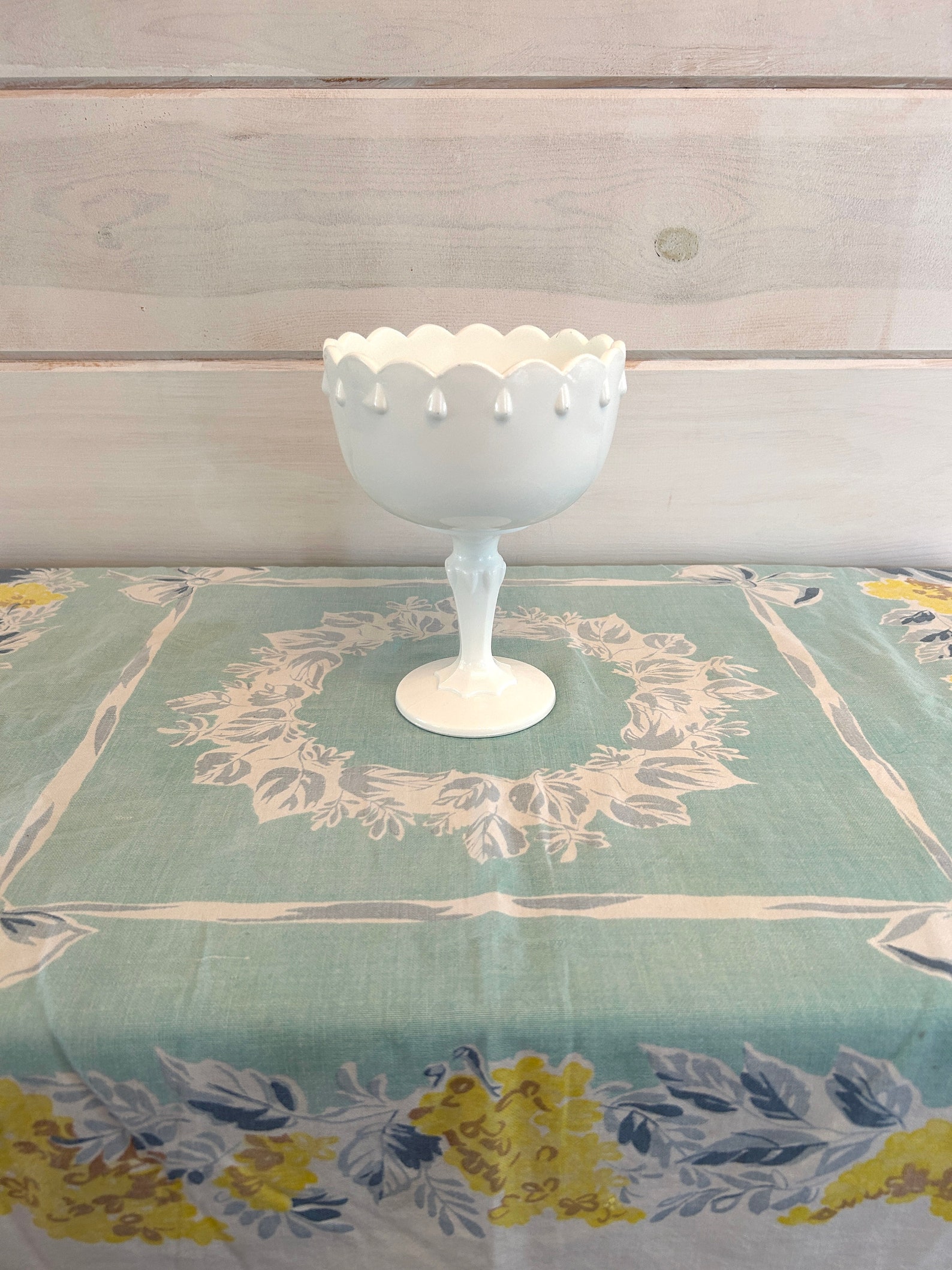 1950s Milk Glass Stemmed Compote Chalice Bowl by Indiana Glass Teardrop ...