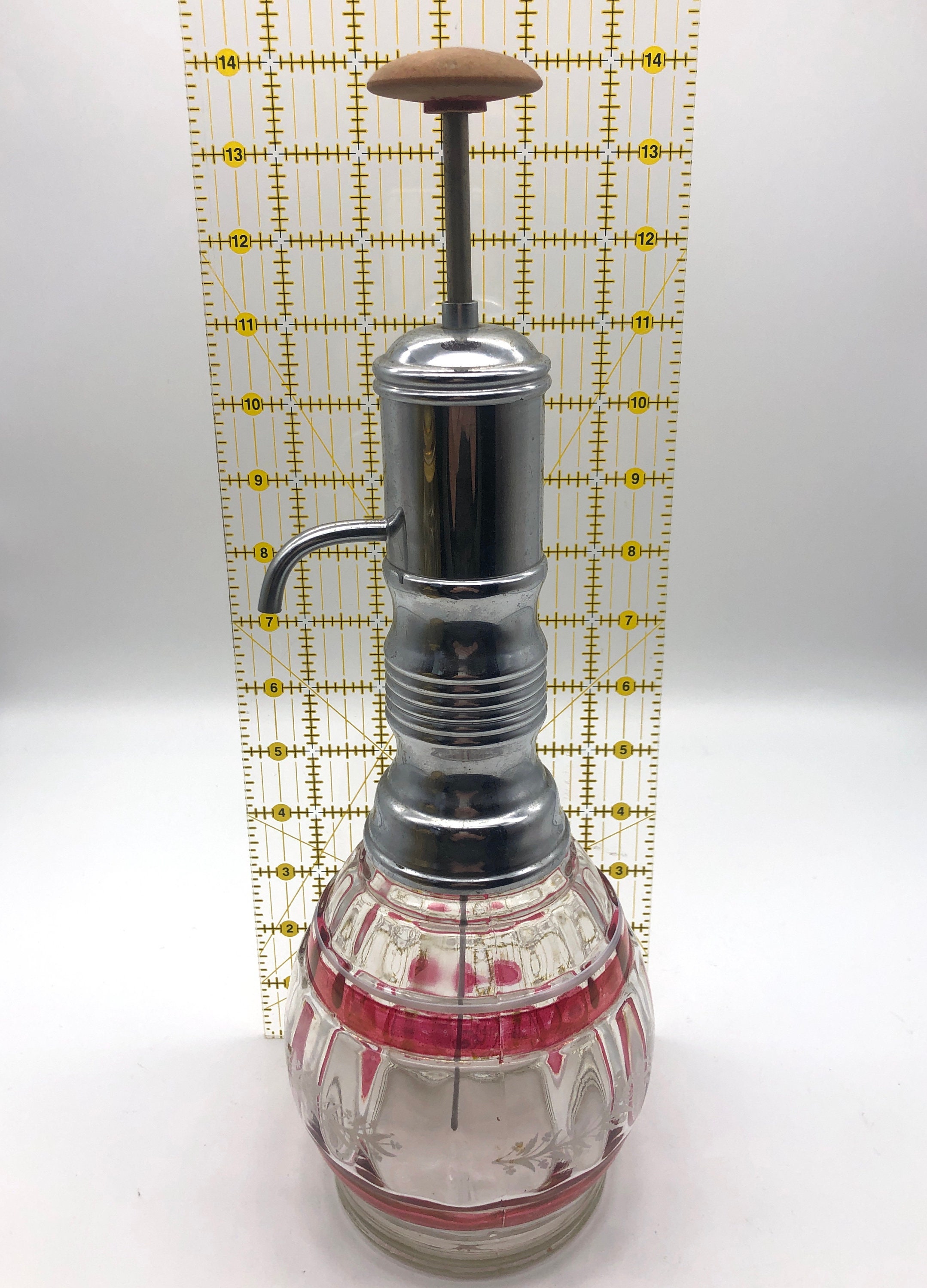 1930s Hazel Atlas Liqueur Dispenser, Depression Glass and Chrome, Soda ...