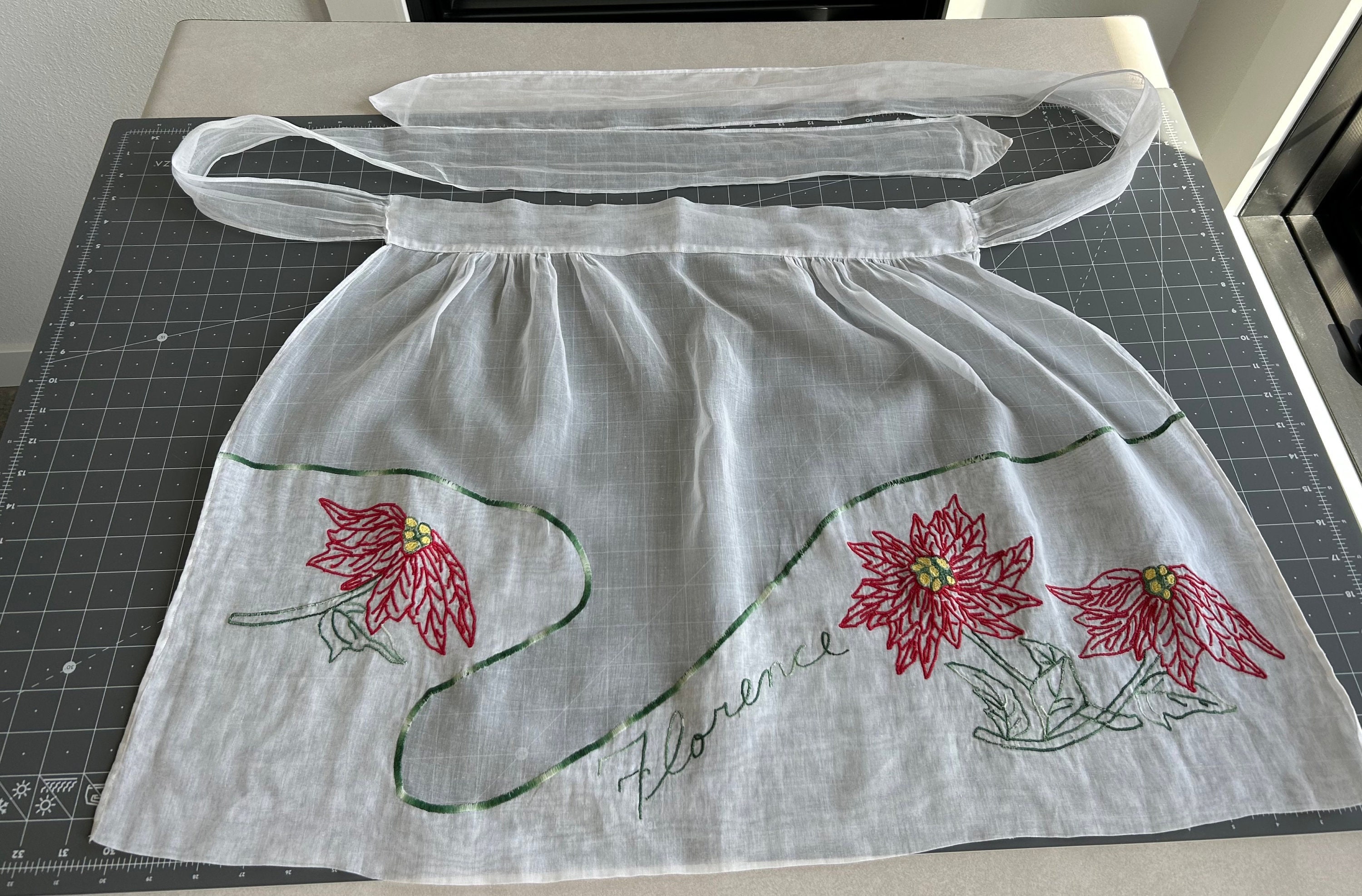 Vintage Apron Italian Hostess Style Sheer Half Holiday Poinsettia ...