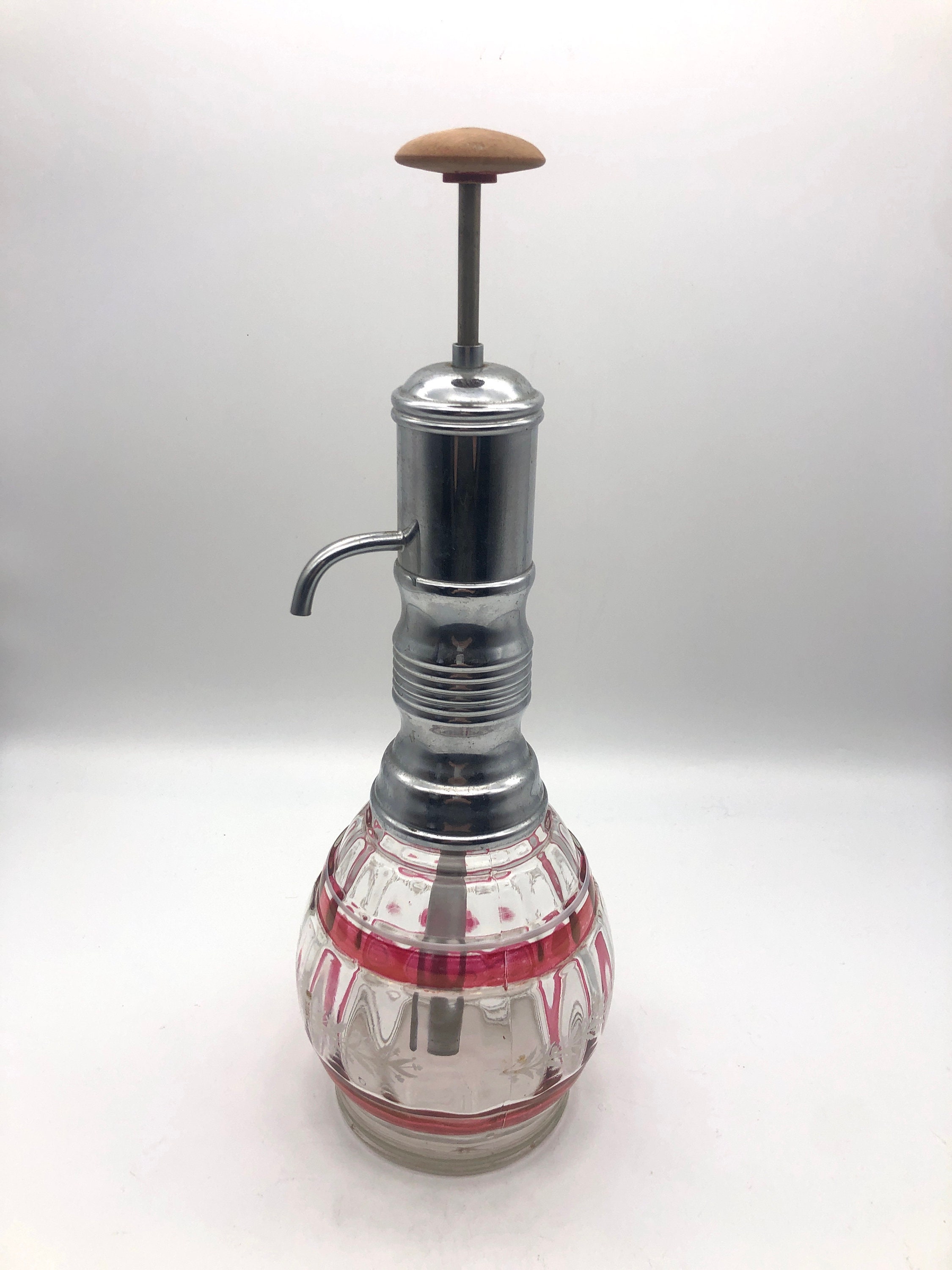 1930s Hazel Atlas Liqueur Dispenser, Depression Glass and Chrome, Soda ...