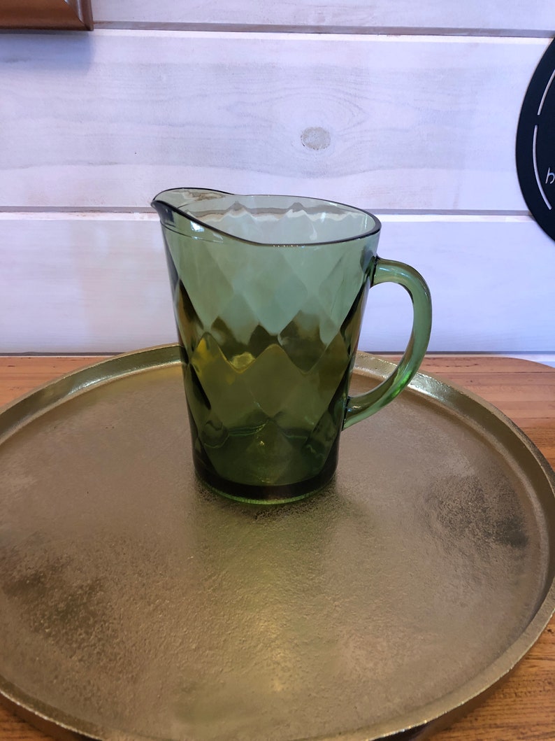 1960s Hazel Atlas Harlequin Diamond Pattern Pitcher in Avocado Green ...