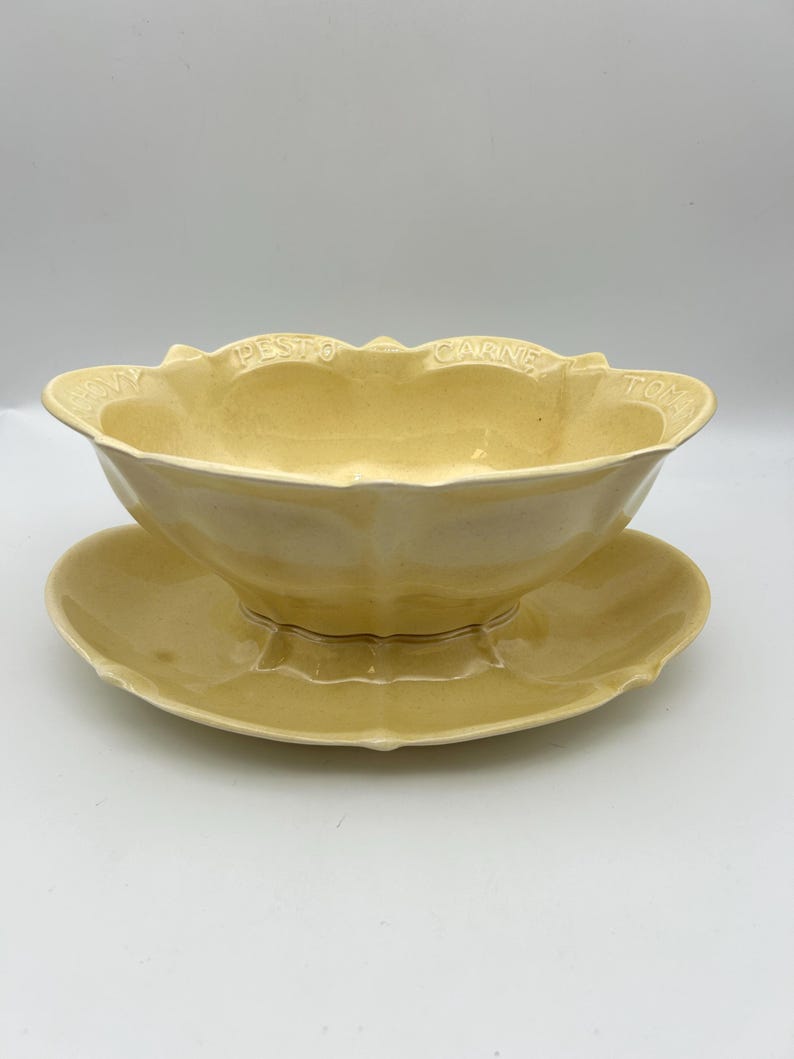 Vintage Pale Yellow Pottery Serving Bowl With Drip Tray - USA Pottery ...