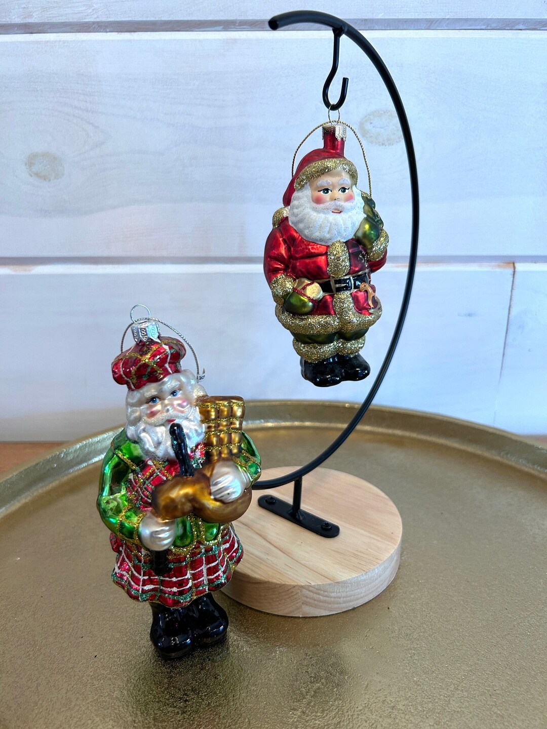 Vintage Blown Glass Santa Ornaments: Scottish Bagpiper & German Santa ...