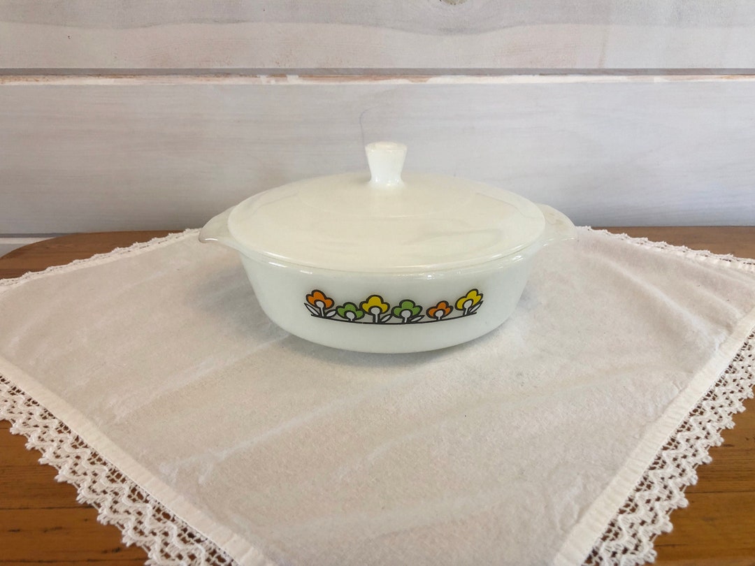 1960s Fire King by Anchor Hocking Summerfield Pattern Lidded Casserole ...