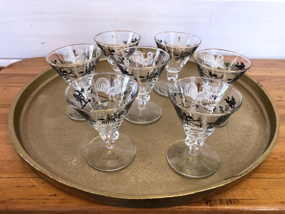 1950s Libbey Curio Rooster Pattern Wine Champagne Martini Coupe Glasses ...