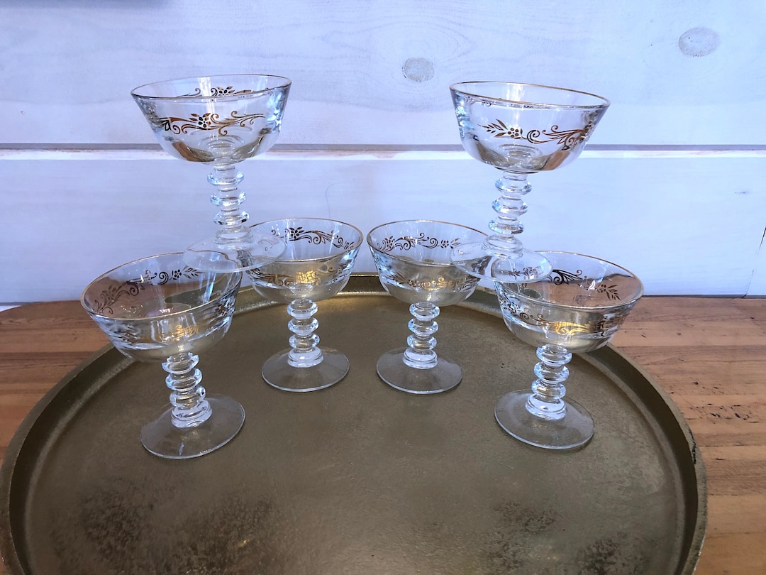 Set of 6 Gold Crown by Lifetime Stemware Champagne Coupes, Cosmopolitan ...