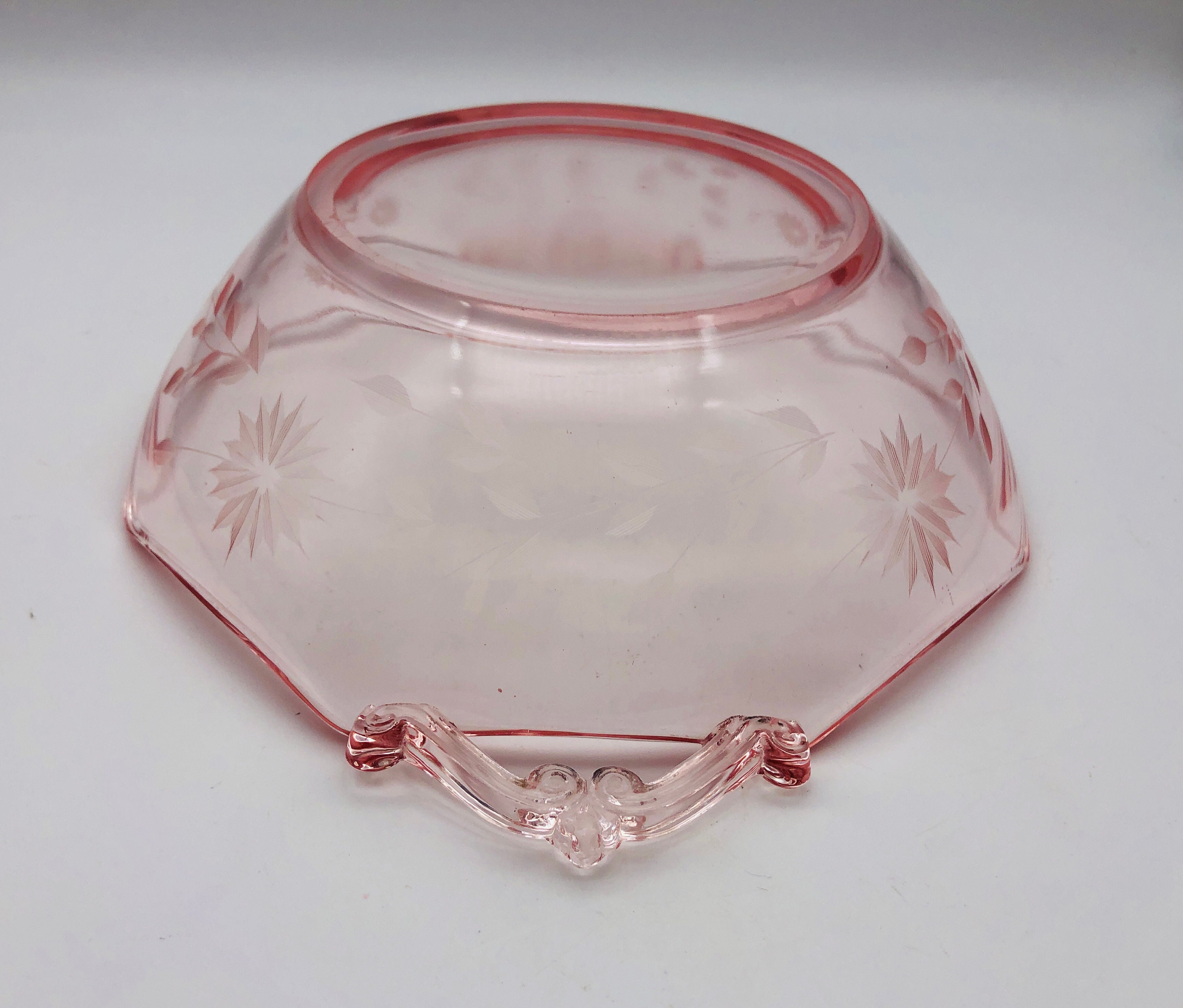 1930s Lancaster Pink Depression Glass Serving Bowl, Etched Floral - Etsy