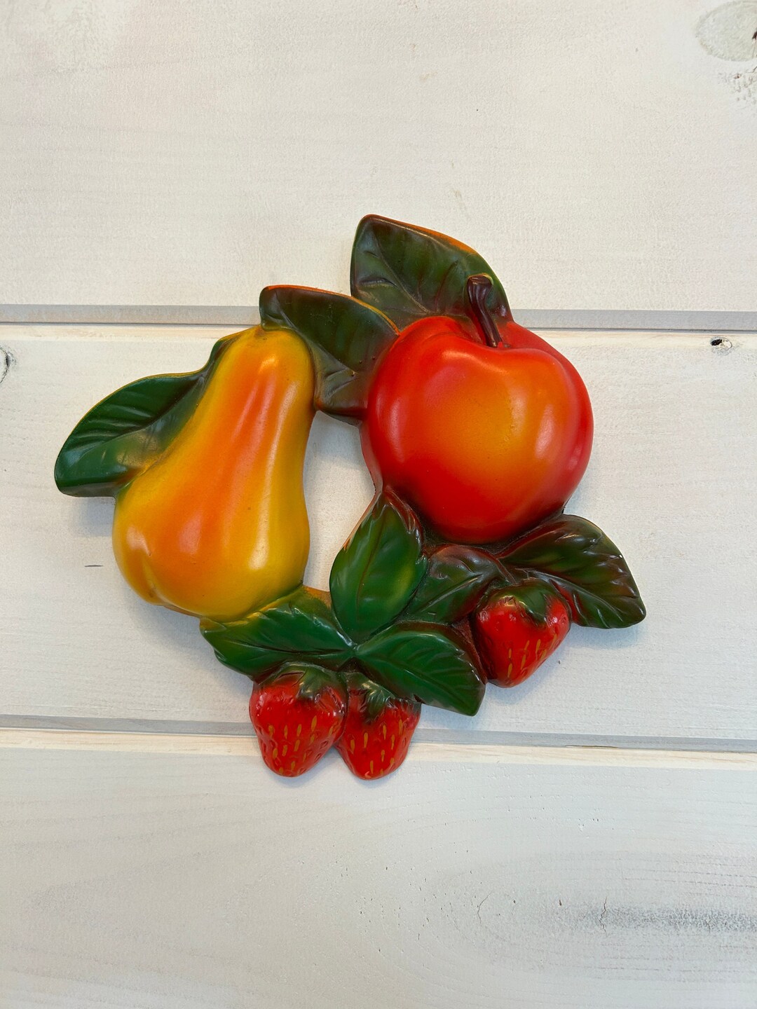 1950s Chalkware Fruit Design Plaster Wall Plaque Hanging Circular With ...