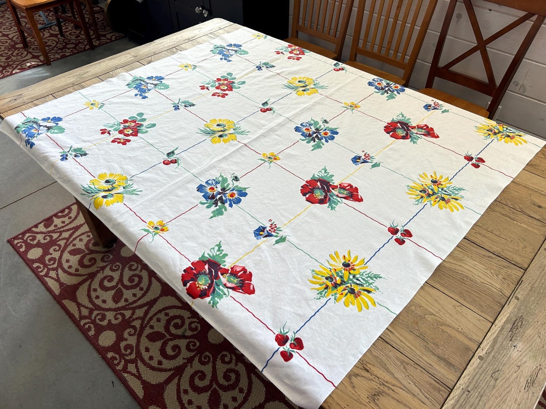 Vintage Tablecloth Wilendur Rosemead Floral Fruit Pattern 48 X 54, 1940 ...