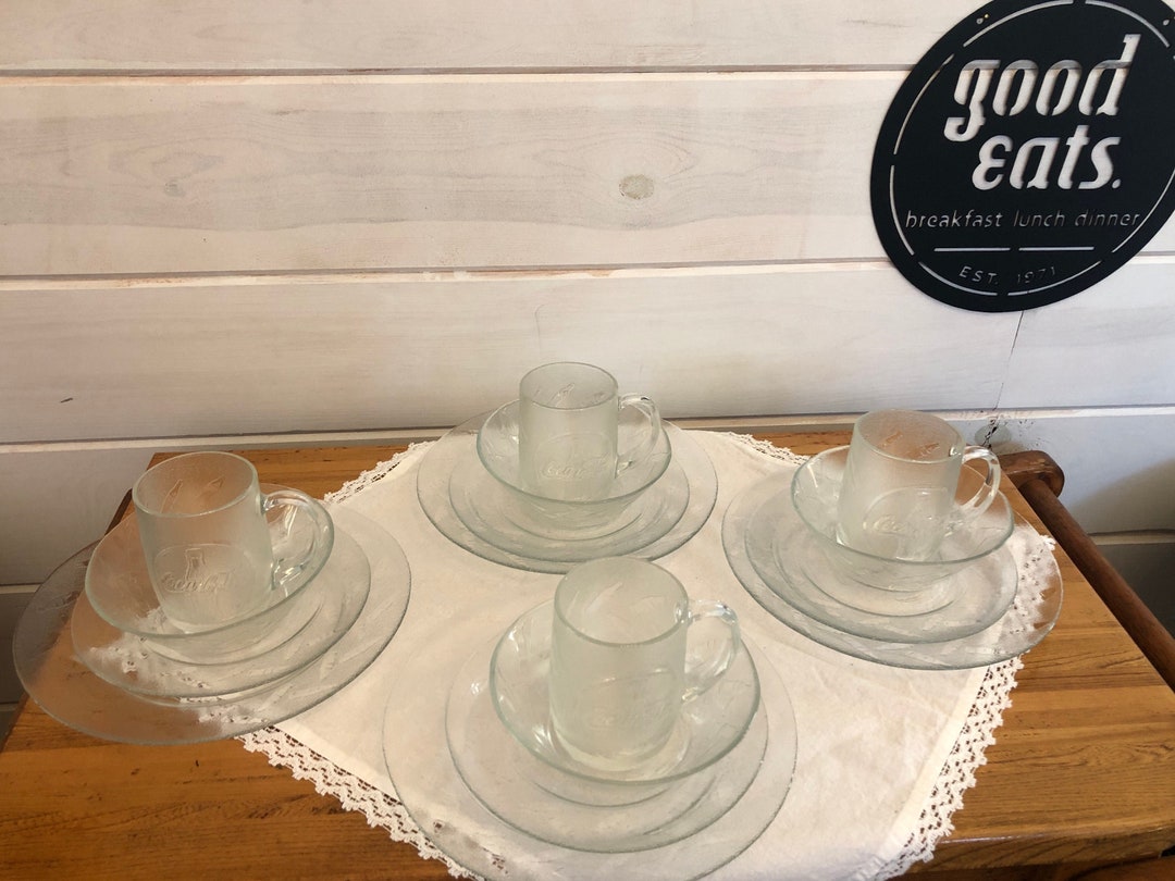 Vintage Coca-cola Frosted Glass Lunch Set: 16-piece Arcoroc Coke Theme ...