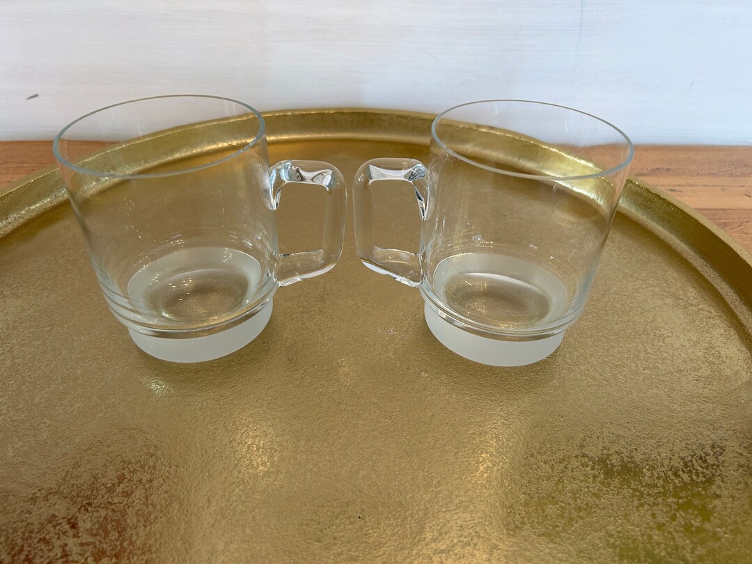 Vintage Blown Italian Glass Coffee Mugs With Frosted Raised Base, Set ...