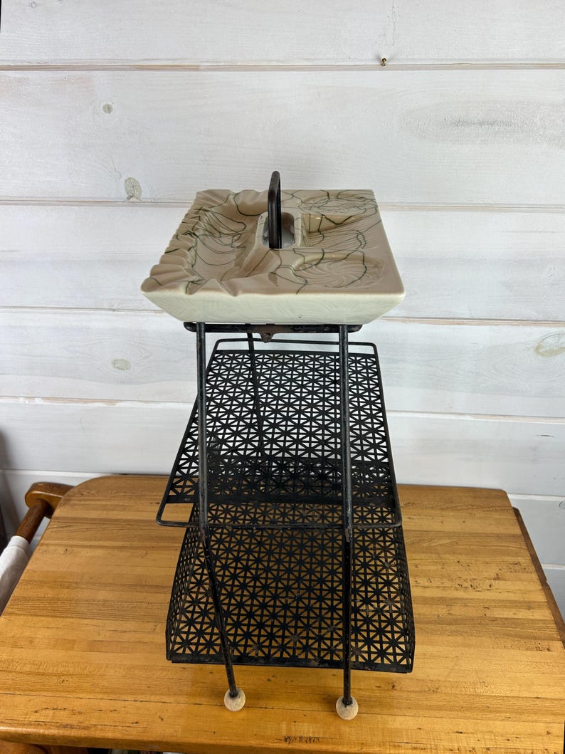 Rare MCM Tier Stand Combo Metalware Ceramic Magazine Drink Smoke Stand ...