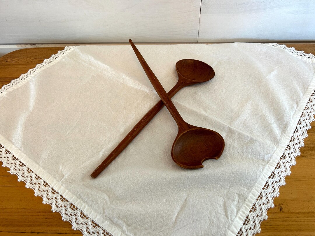 Vintage Teak Wood Serving Utensil Set of 2, Claw Shape or Tulip Style ...