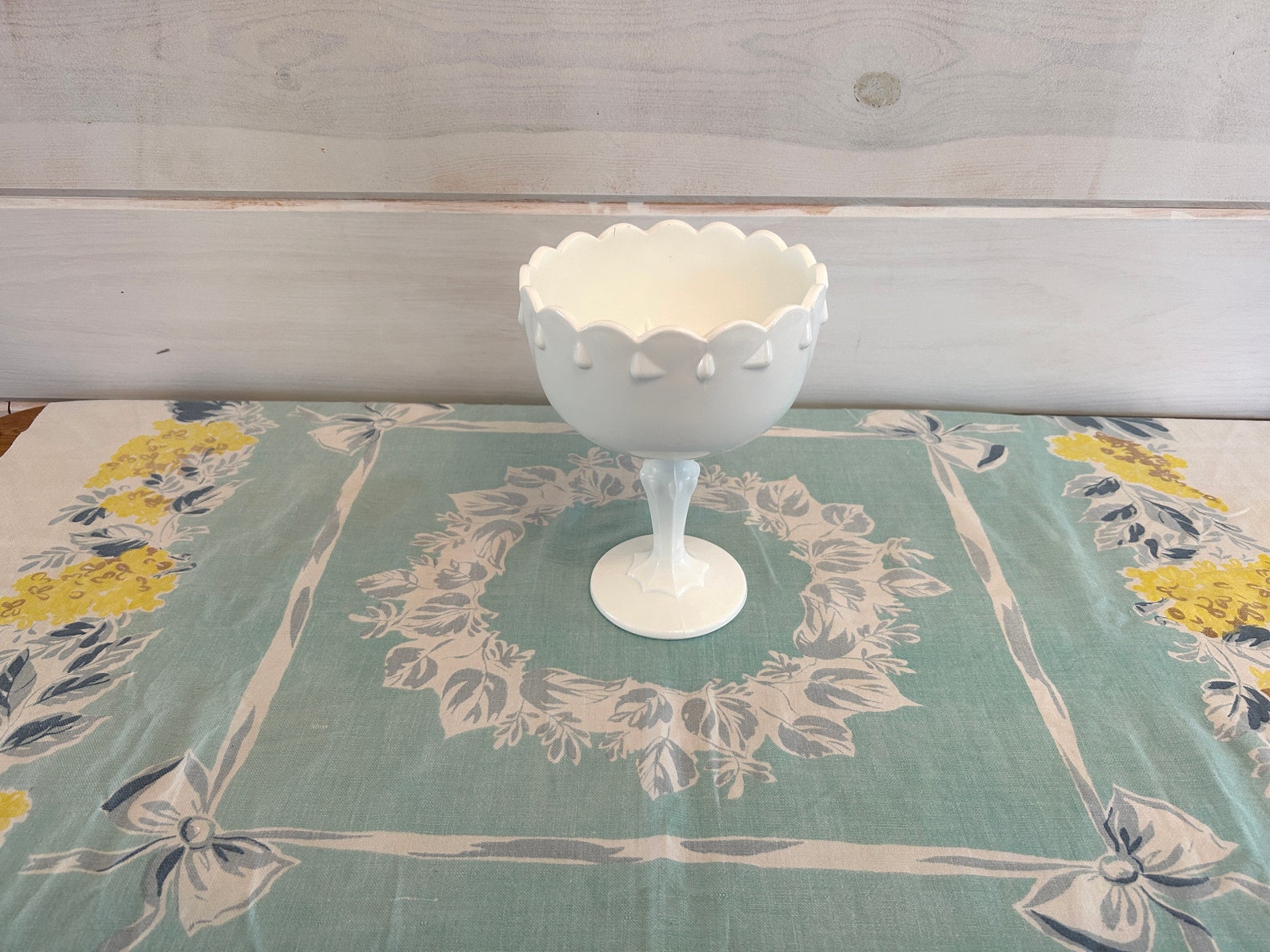 1950s Milk Glass Stemmed Compote Chalice Bowl by Indiana Glass Teardrop ...